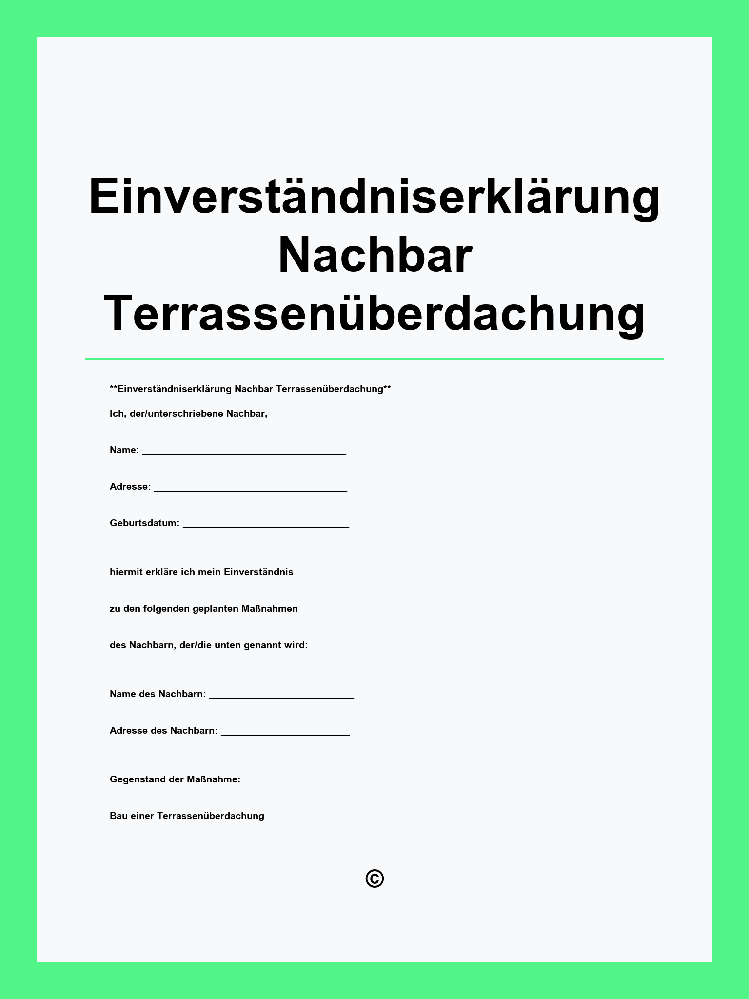 Vordruck Einverstandniserklarung Nachbar Terrassenuberdachung Muster