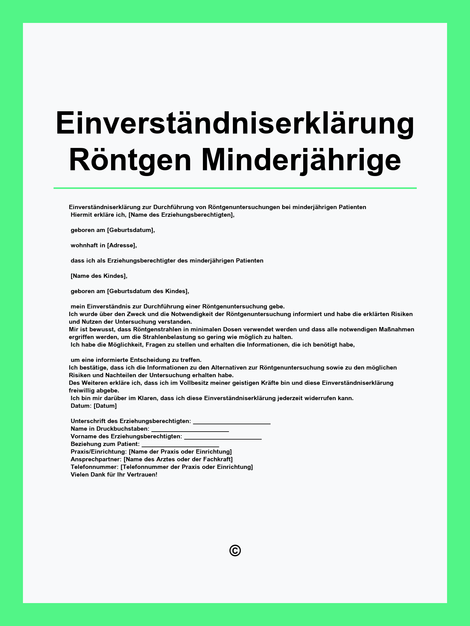 Erstaunlich Einverstaendniserklaerung Roentgen Unter 18 Vorlage Bildnie8591