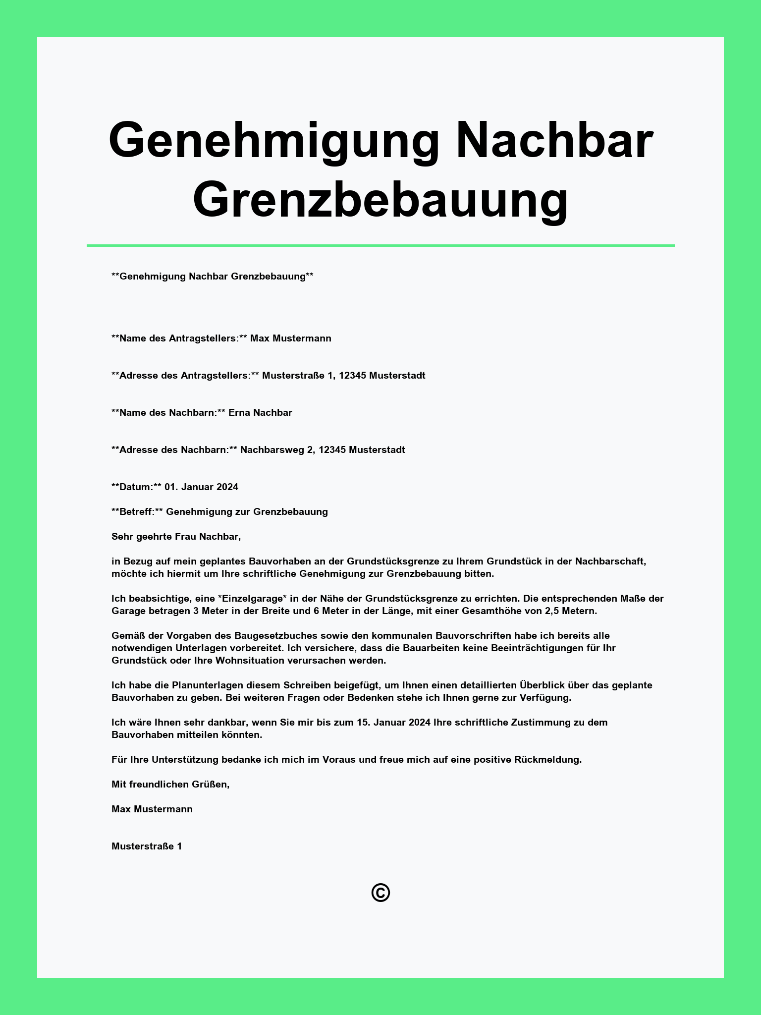Genehmigung Nachbar Grenzbebauung Vordruck