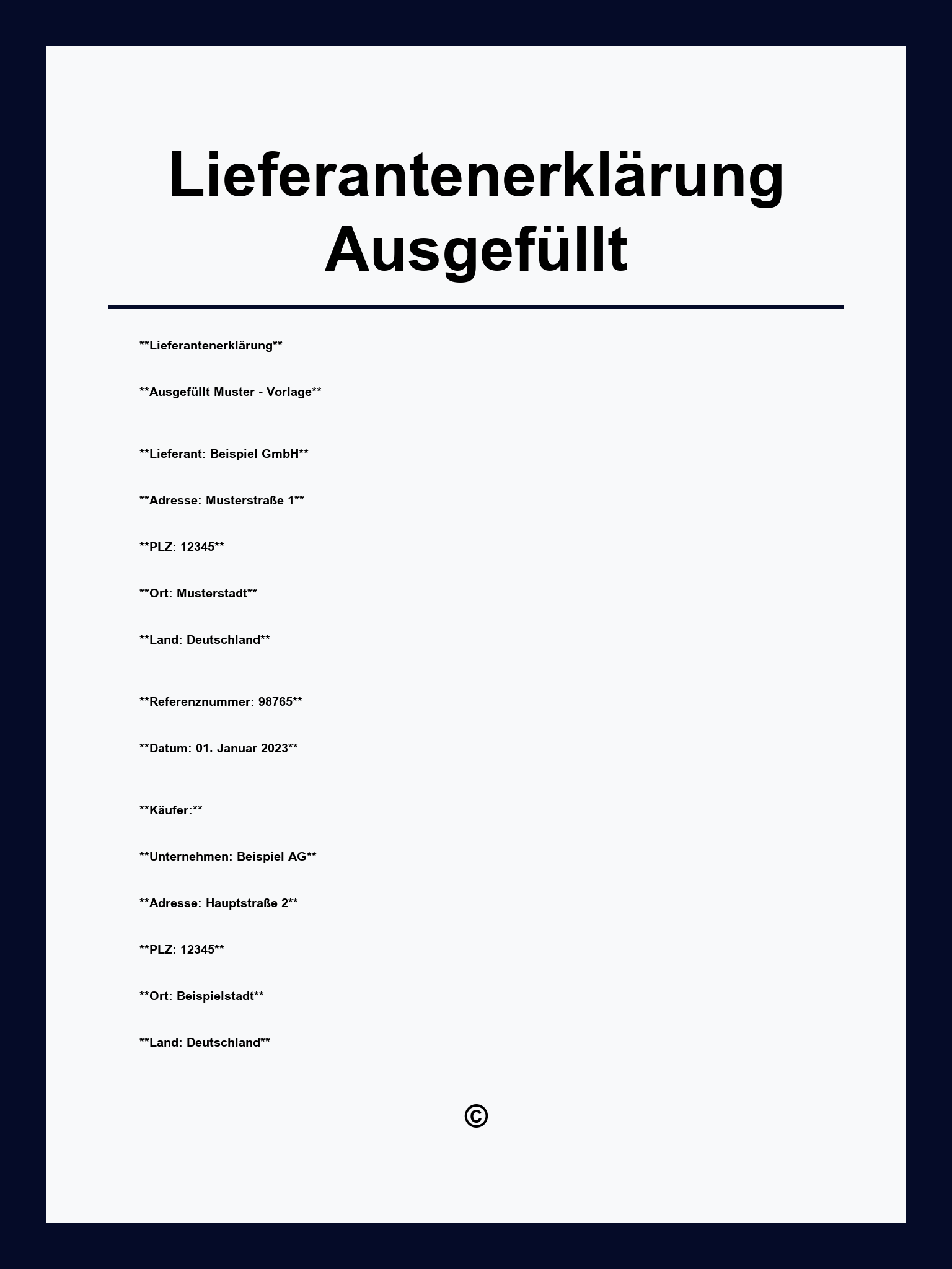 Lieferantenerklärung Muster Ausgefüllt