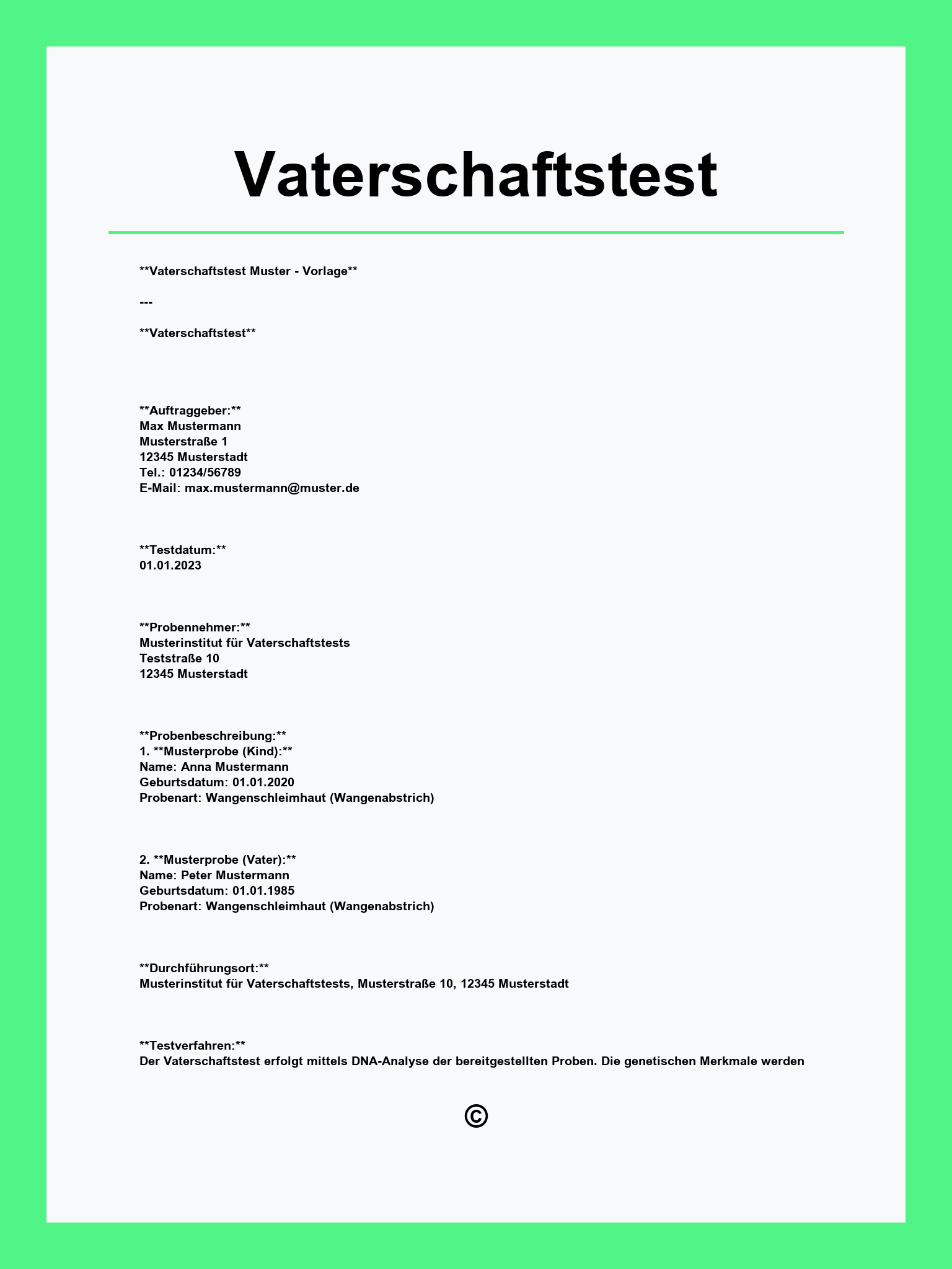 Vaterschaftstest Muster