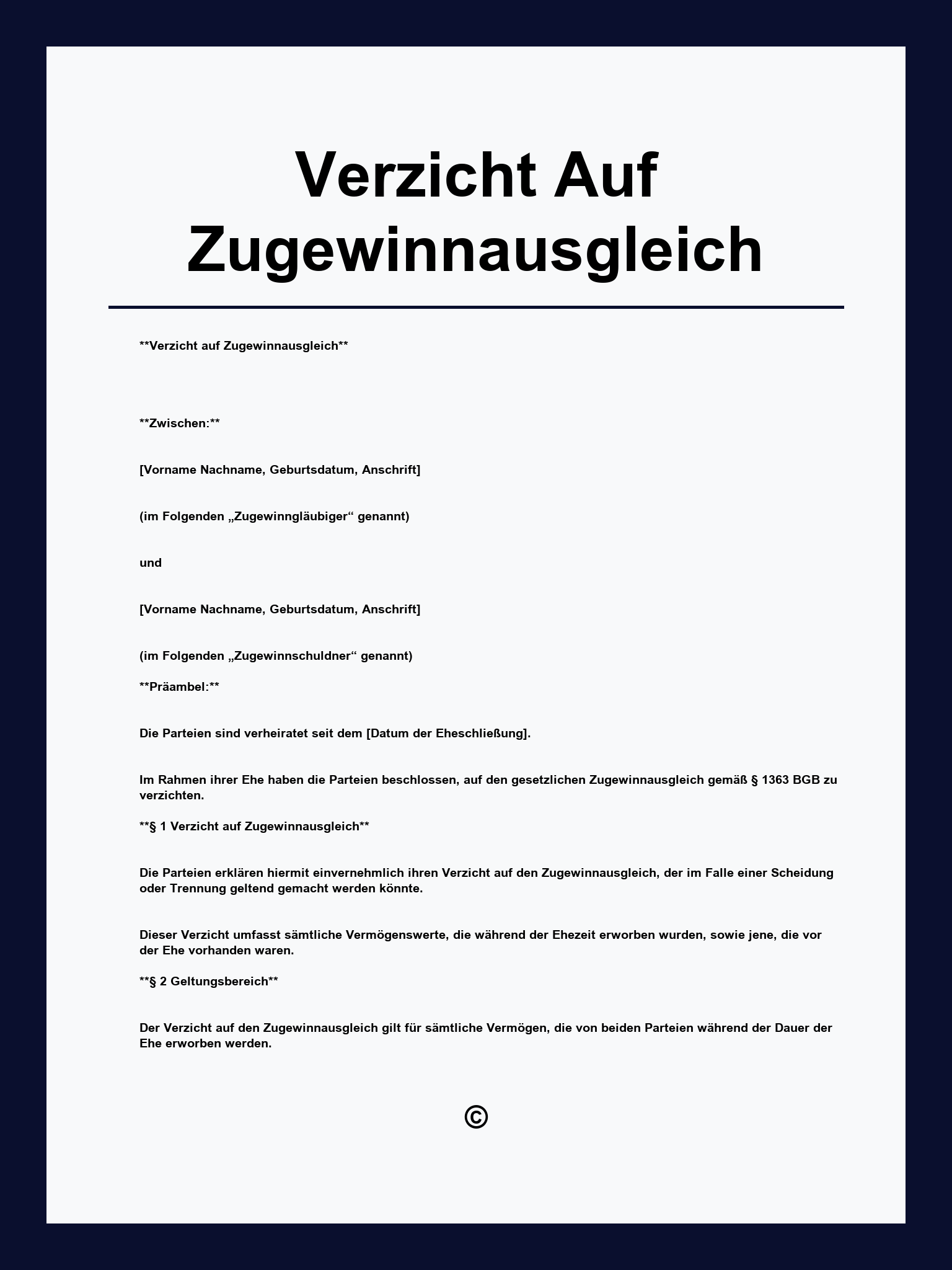 Verzicht Auf Zugewinnausgleich Muster